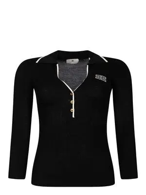 ELISABETTA FRANCHI Elisabetta Franchi Ribbed Knit Long Sleeve Polo Shirt