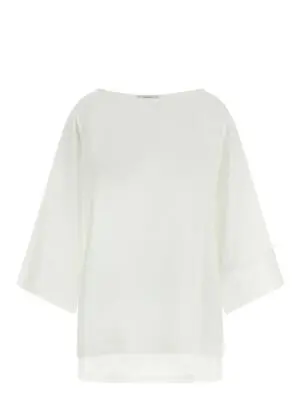 THE ROW Junia Cotton Blouse With Boat Neck And Asymmetric Hem - White