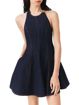 Maje Embellished Halterneck Mini Dress - Navy