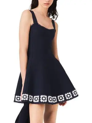 Maje Crochet Panel Skater Mini Dress - Navy