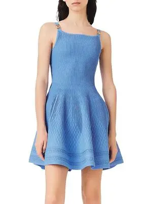 Maje Square Neck Skater Mini Dress - Blue