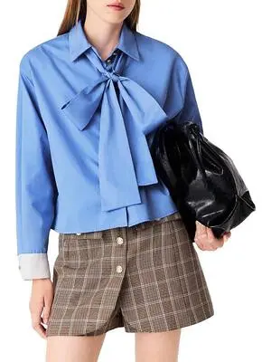 Maje Cotton Bow Tie Shirt - Blue