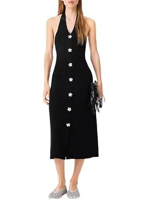 Maje Floral Embellished Midi Dress - Black