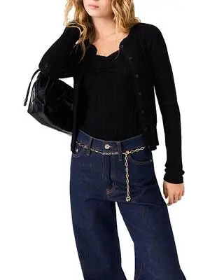 Maje Pointelle Knit Cardigan - Black