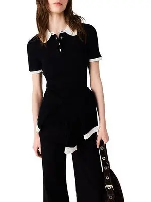 Maje Short Sleeve Polo Shirt - Black