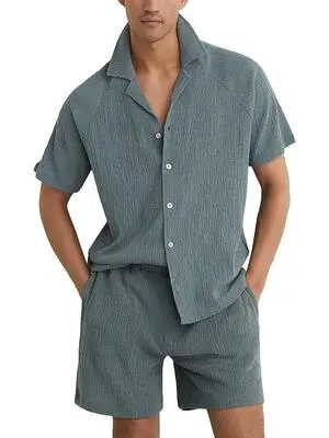 REISS Knox Textured Raglan Shirt - Dark Sage
