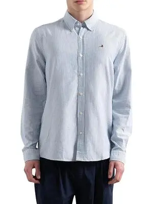 EDMMOND STUDIOS Duck Logo Striped Oxford Shirt - Plain Light Blue