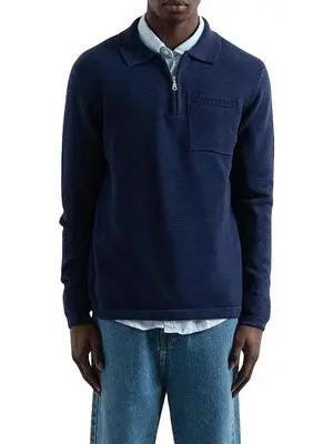 EDMMOND STUDIOS Signature Half Zip Sweater - Plain Navy