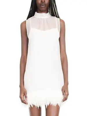 Staud Albee Feather Trim Mini Dress - Ivory