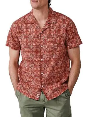 Aubin Abbey Cuban Collar Short Sleeved Shirt - Tile Print
