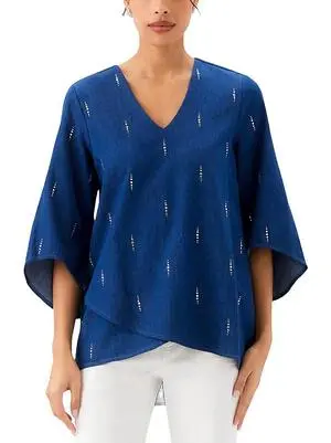 Karen Kane Embellished Asymmetric Top With Bracelet Sleeves - Denim