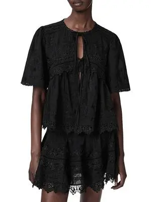 ALLSAINTS Lillith Embroidered Cotton Top - Black