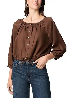 Paige Kinzie Button Front Cotton Top - Oak