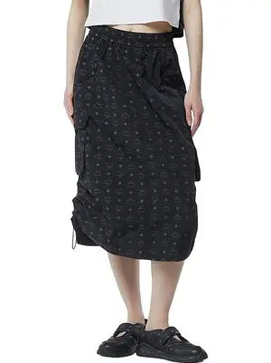 Mcm Monogram Midi Skirt In Recycled Nylon - Black