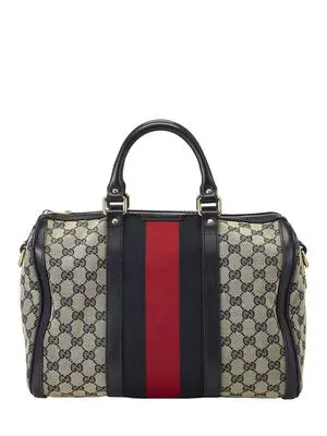 GUCCI Navy Gg Vintage Web Boston Medium
