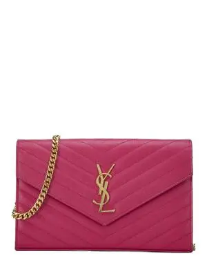 Saint Laurent Grainy Monogram Wallet On Chain - Pink