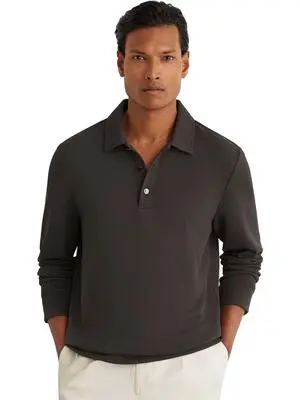REISS Alba Textured Long-sleeve Polo Shirt - Brown