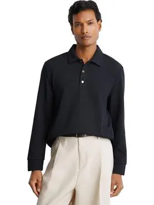 REISS Alba Textured Long-sleeve Polo Shirt - Navy