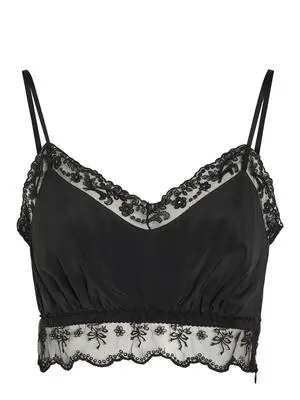 Simone Rocha Lace-trims Satin Crop Top - Black