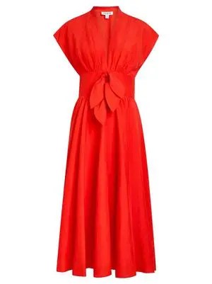 Alaïa Belted Woven Midi Dress - Red