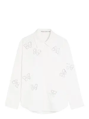 Alice + Olivia Embellished Butterfly Cut-out Woven Shirt - White