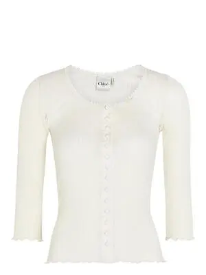 Chloé Ribbed Cotton And Silk-blend Top With Lace Trims - White