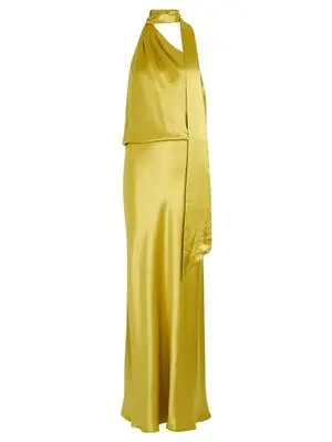 Staud Estelle Scarf-effect Satin Maxi Dress - Yellow