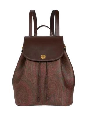 Etro Paisley Jacquard Leather Trimmed Backpack - Brown