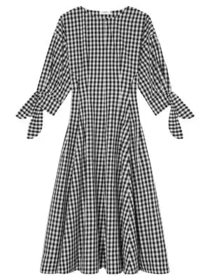 Celine Gingham Check Cotton Midi Dress - Black/ivory