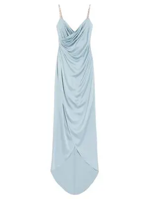 Valentino Garavani Long Cady Satin Dress With Embroidered Straps - Blue