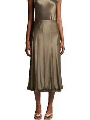 Vince Pleated-design Satin-finish Midi Skirt - Pinegrove