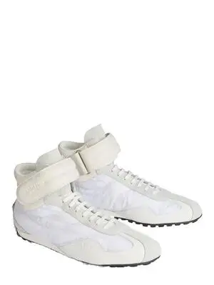 Balmain Racing Mid-top Trainers In Nylon And Leather - White