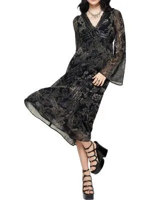 DISTURBIA Surge Celtic Ruffle Neck Midi Dress - Black