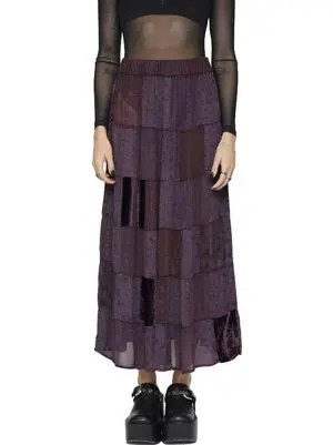 DISTURBIA Mabel Floral Patchwork Maxi Skirt - Purple