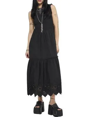 DISTURBIA Noirette Broderie Midi Dress - Black