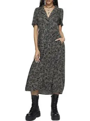 DISTURBIA Floral Midi Shirt Dress - Green