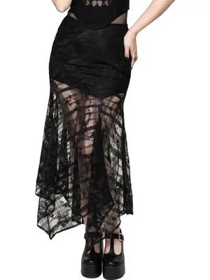 DISTURBIA Lucie Lace Asymmetric Hanky Maxi Skirt - Black