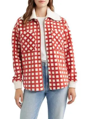 THREAD & SUPPLY Plaid Fleece Jacket - Red Check