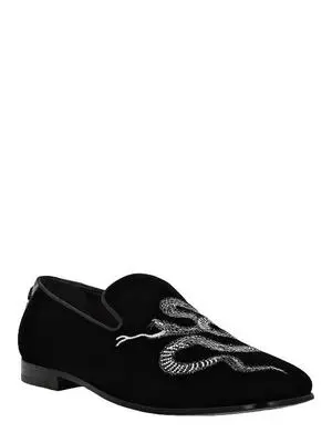 Philipp Plein Embroidered Snake Velvet Loafers - Black