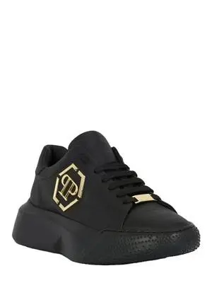 Philipp Plein Croc Effect Runner Sneakers - Black/lightgold