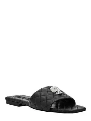 Philipp Plein Matelasse Slides With Crystal Skull Embellishment - Black