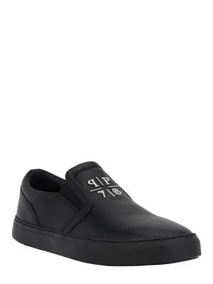 Philipp Plein Deer Print Leather Slip-on Sneakers - Black/black