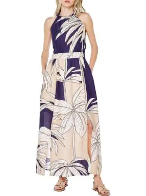 CIEBON Charlotte Print Halter Maxi Dress - Navy Multi