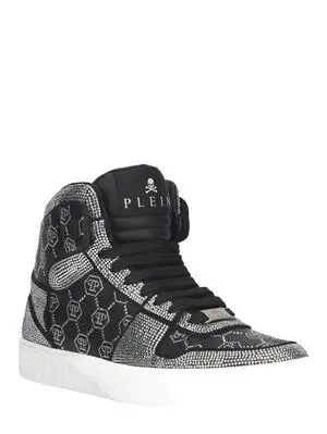 Philipp Plein High Top Sneakers Carson Monogram Strass - Black