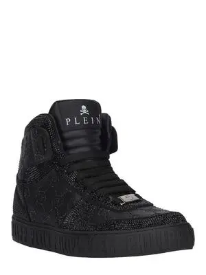 Philipp Plein High Top Sneakers Carson Monogram Strass - Black/black
