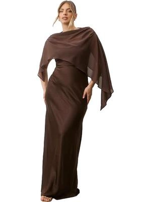 SIX STORIES Square Neck Satin Bridesmaid Dress - Chocolate