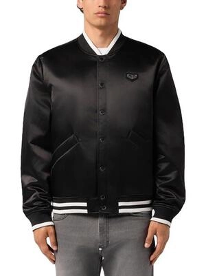 Philipp Plein Satin College Bomber Jacket - Black