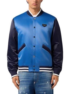 Philipp Plein Satin College Bomber Jacket - Middleblue