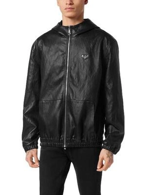 Philipp Plein Eco Leather Hooded Windbreaker - Black