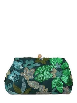 Badgley Mischka Elara Flora Sequin Pouch Clutch - Teal